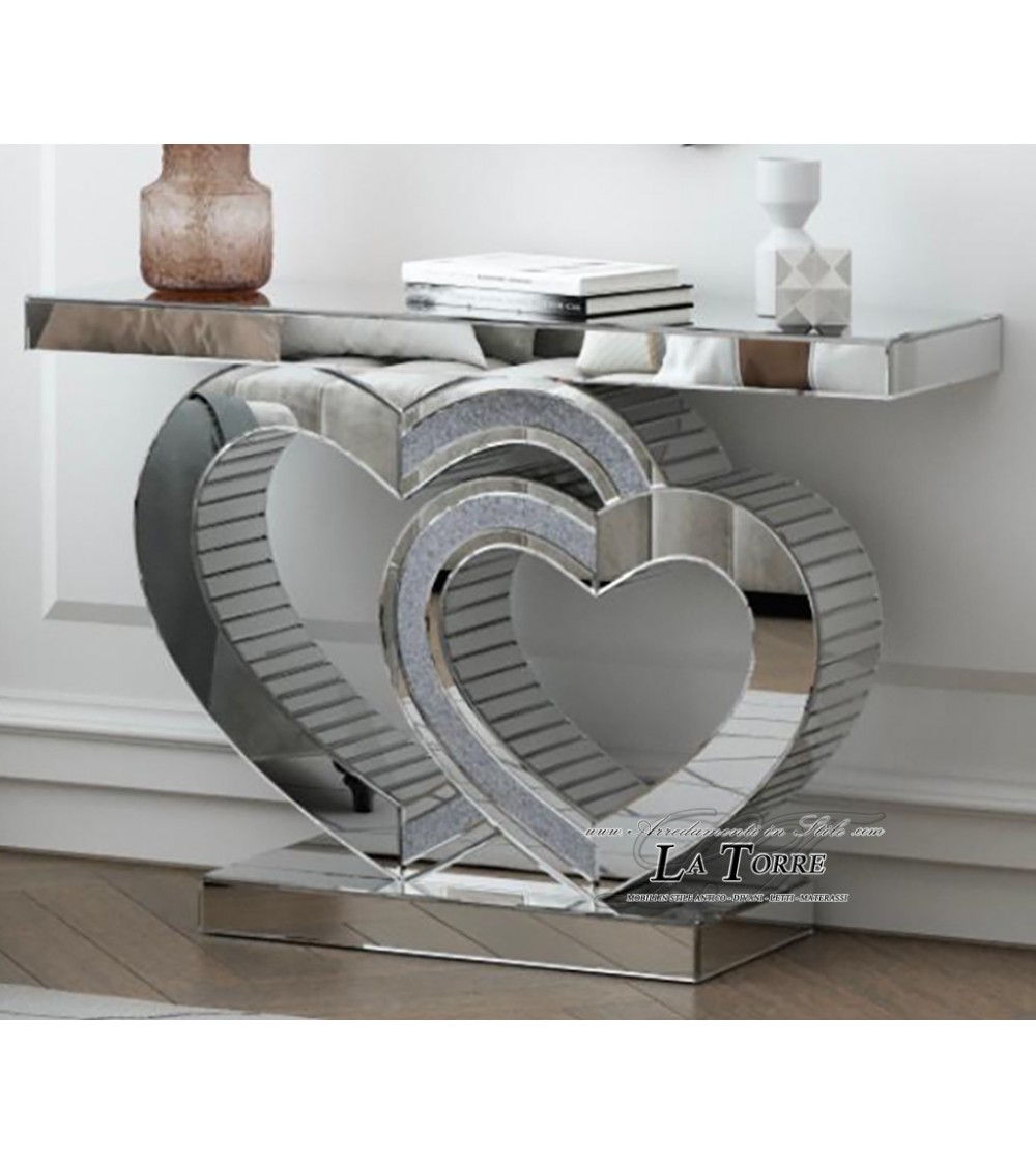 Conosol double heart modern ground silver wall mirror E54B