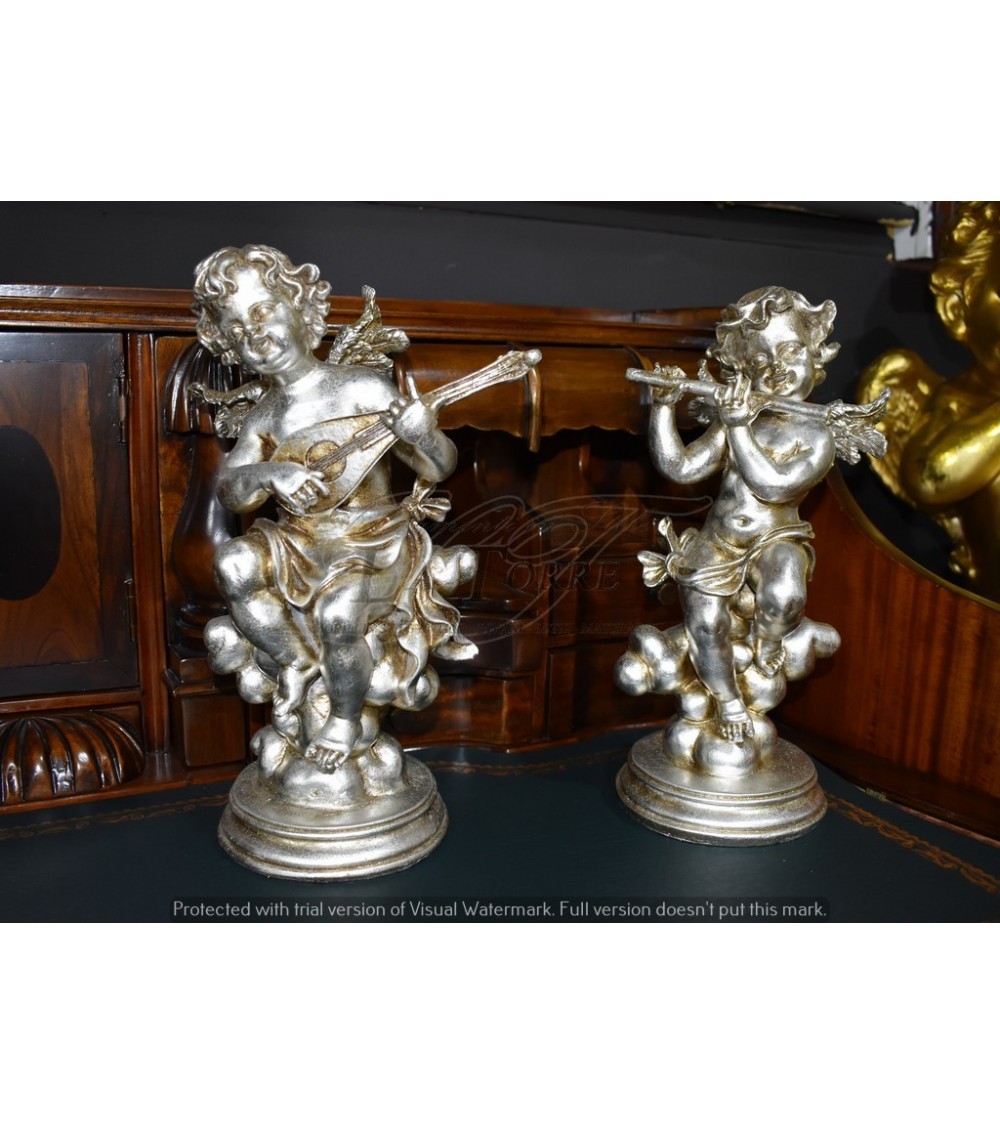 Statua set 4 pz Angelo suonatore argento barocco puttino decorazione ...
