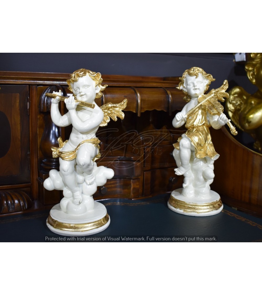 Statua set 4 pz Angelo suonatore avorio barocco puttino decorazione ...