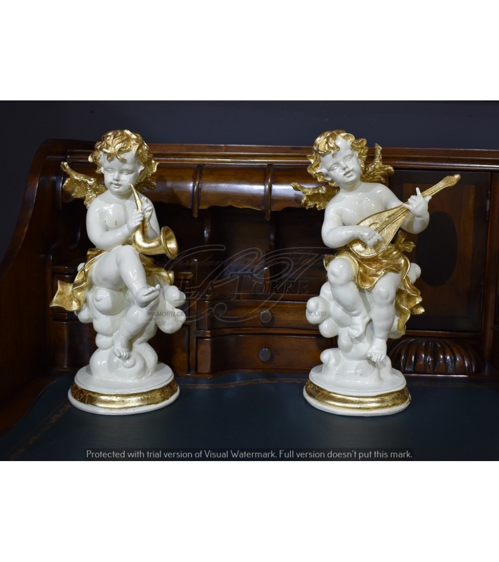 Statua set 4 pz Angelo suonatore avorio barocco puttino decorazione ...